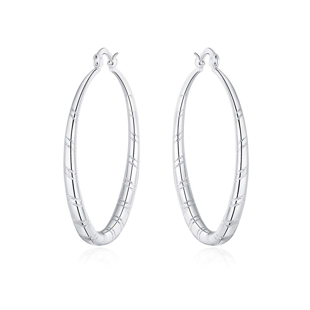 SOSUO Women Fashion 925 Sterling Solid Silver Ear Stud Hoop Earrings Wedding Jewelry (1.58 inch), One Size