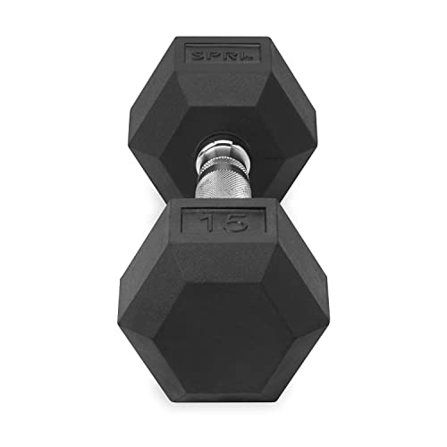 SPRI Dumbbells Deluxe Rubber Coated Hand Weights All-Purpose Color Coded Dumbbell for Strength Training (Set of 2) (15-Pound)