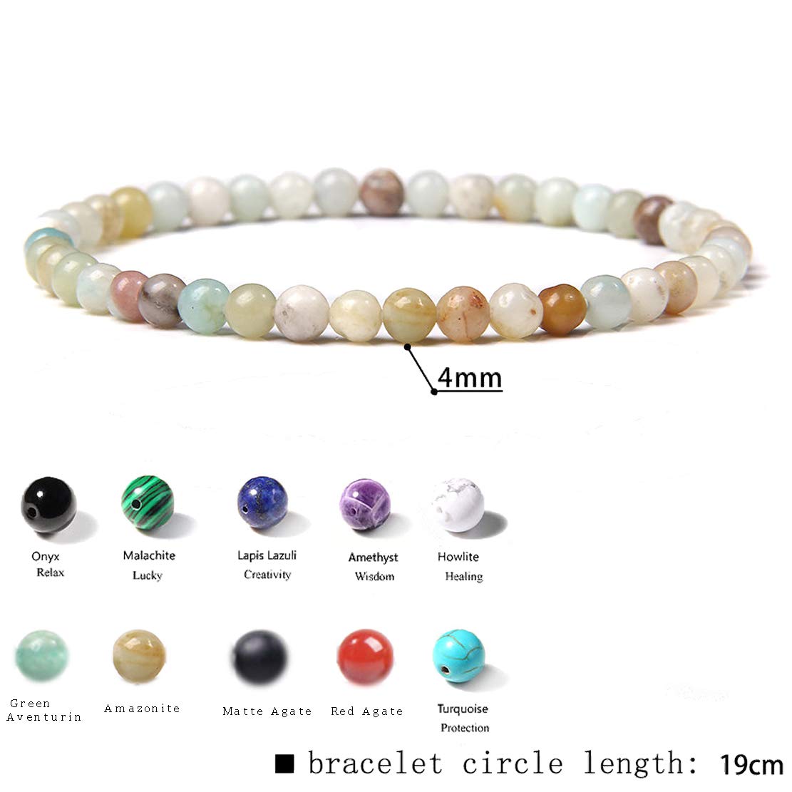 WAINIS 10 Pcs 4MM Mini Semi Precious Gemstone Energy Bracelets for Women Tiny Bracelet Stone Statement Bracelet Charm Beaded Couples Bracelets