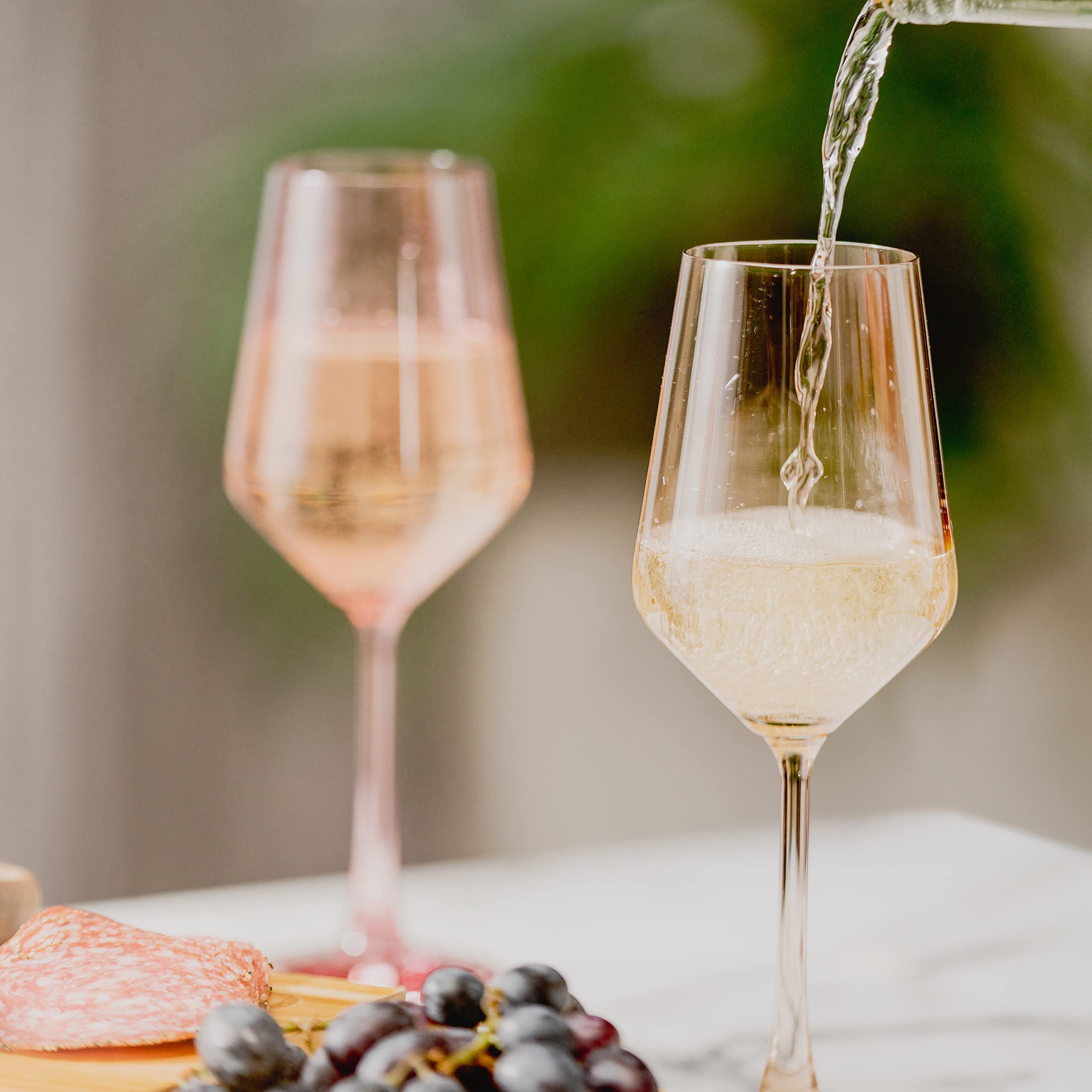 VinoVista Colored Wine Glasses - Rose Gold Theme - Set of 6 (Rose Gold Theme)