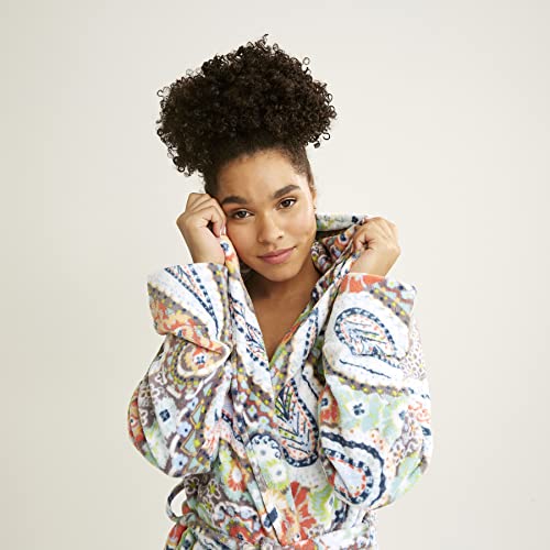 Vera Bradley Women's Lightweight Fleece Robe (Extended Size Range), Citrus Paisley, Large - Extra Large