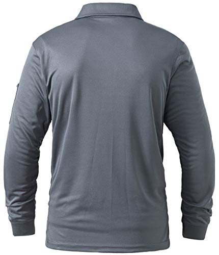 Tyhengta Mens Polo Shirt Long Sleeve Quick Dry Performance Lightweight Tactical Shirts Gray X-Large