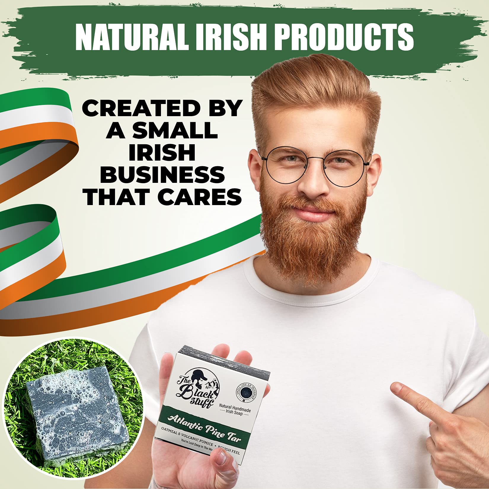The Black Stuff Pine Tar Soap - Mens Bar Soap Made with Pine Tar, Organic Ingredients and Essential Oils - Handmade Cold Process Body Soap for Men - Moisturizing and Cleansing organic Bath Soaps