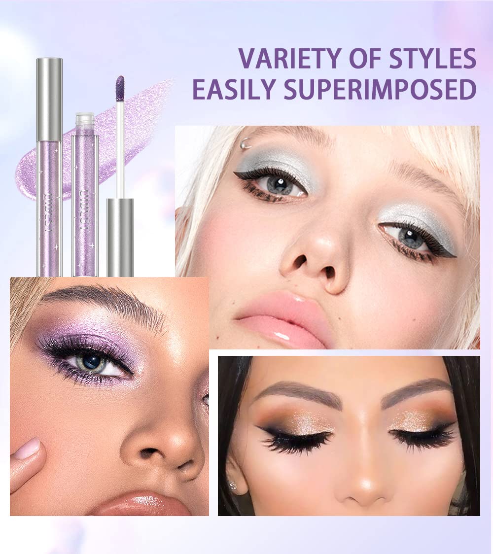 Rosarden Liquid Glitter Eyeshadow, Violet Liquid Eye Glitter, Purple Liquid Eyeshadow, Metallic Eyeshadow Makeup, Sparkling Eye Shadow Shimmer Glitter Highlighter, Quick Drying Long Lasting-Light Purple