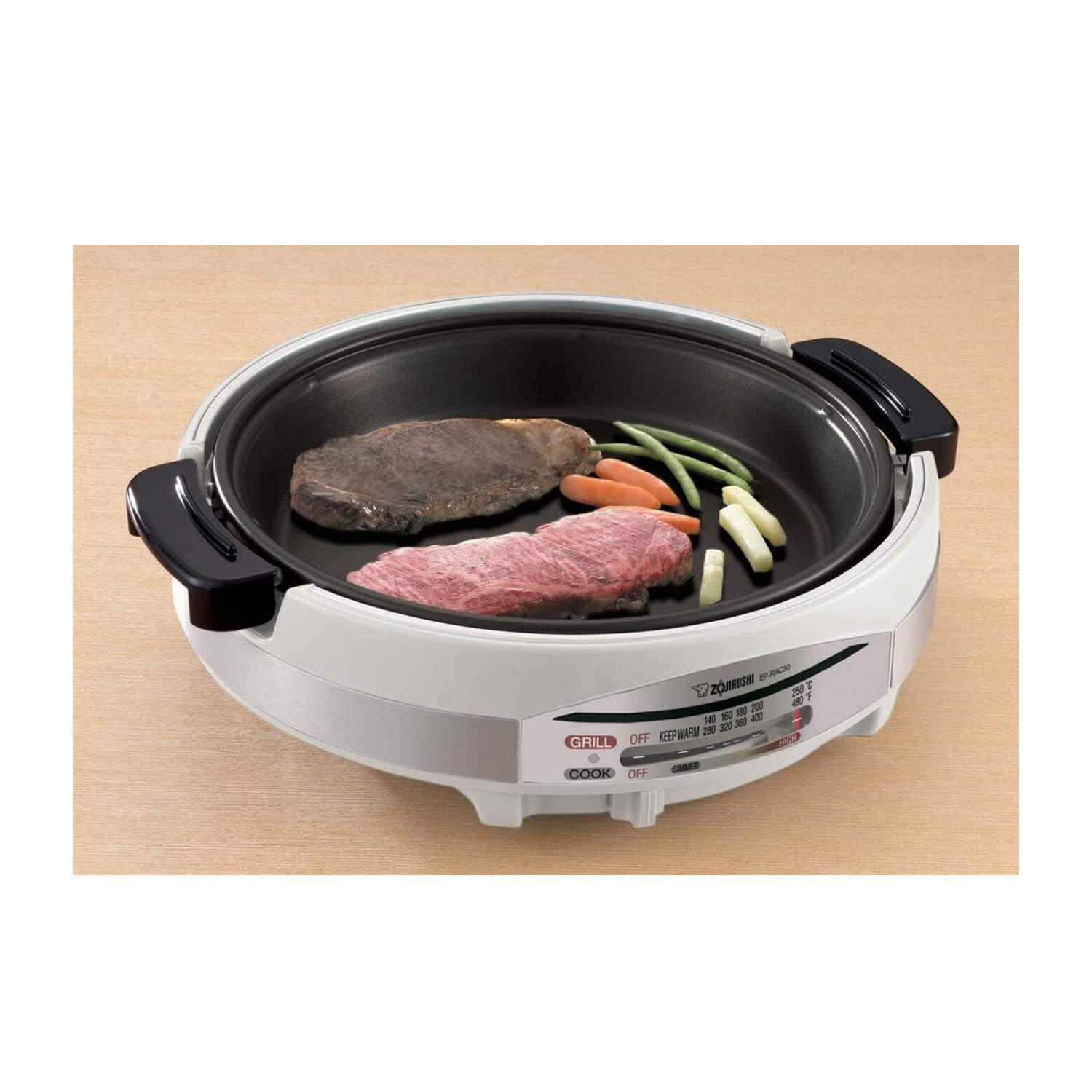 Zojirushi EPRAC50XW Gourmet d'Expert 1350-Watt Electric Skillet Bundle with Nylon Tongs and Spoon (3 Items)
