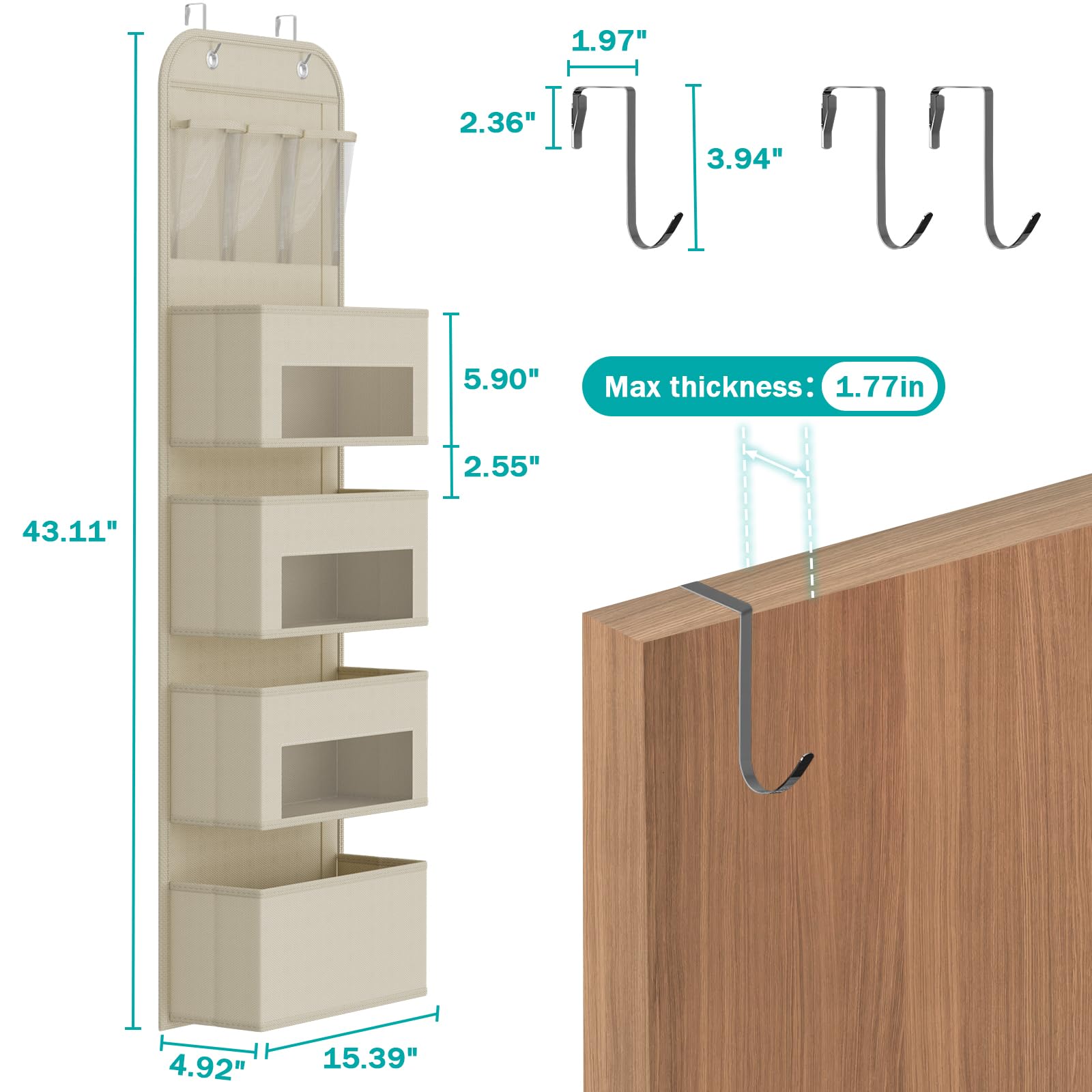 YOUDENOVA Over The Door Organizer, 4-Shelf Door Hanging Organizer, Baby Organizer for Nursery, Beige