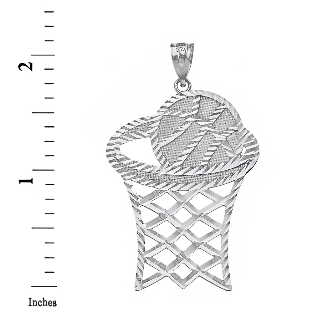 Textured 925 Sterling Silver Hoop and Basketball Pendant (1.80")
