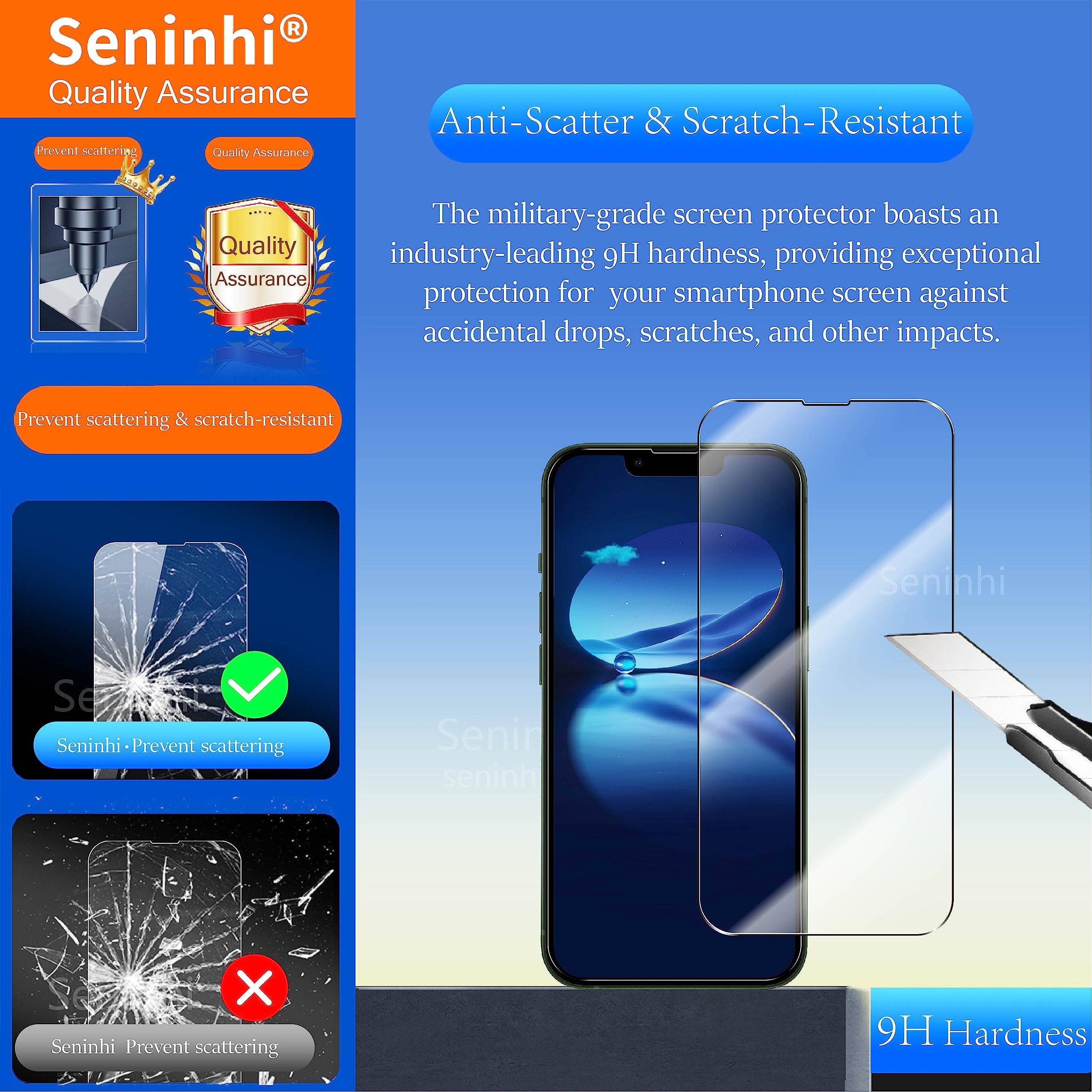 seninhi [3+3Pack] for iphone 13 Pro MAX 6.7inch Screen Protector 3Pack + Camera Lens Protector 3Pack, Tempered Glass Screen Protector [With Easy Installation Frame] [9H Hardness] [Anti-Scratch] [Bubble Free]-Clear