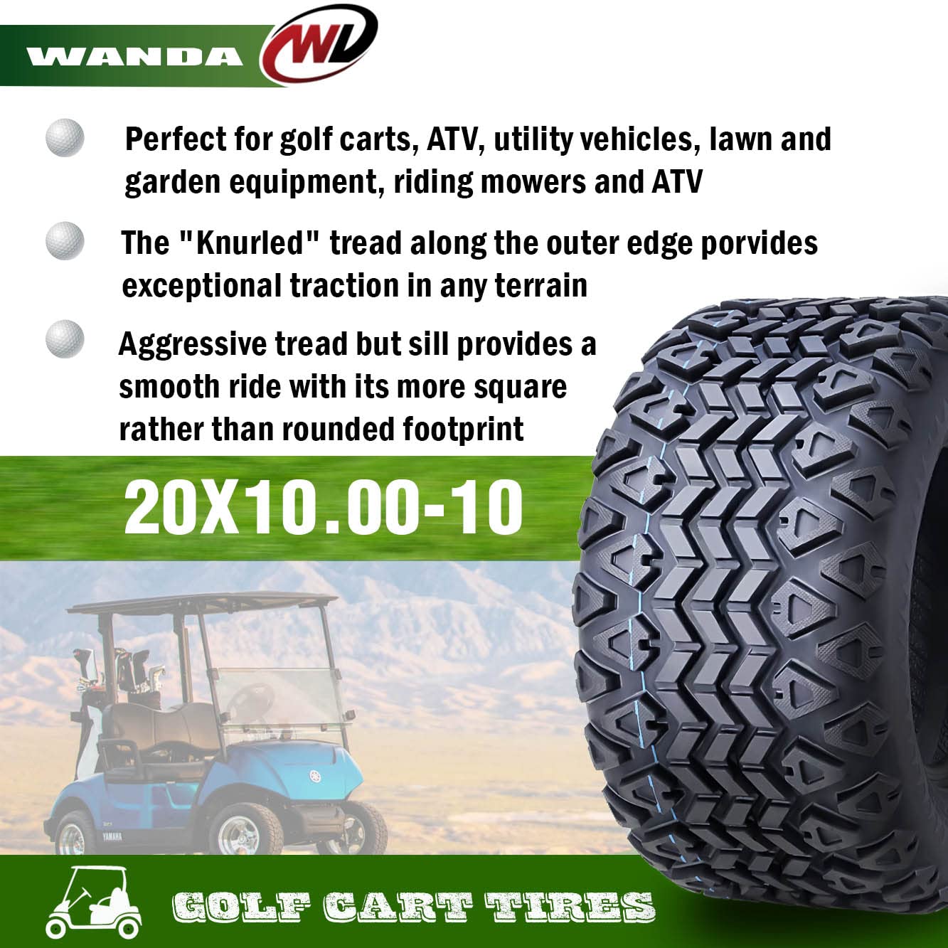 WANDA 23X10-14 Golf Cart ATV Tires 4 Ply 23x10x14 -Set 2-14035