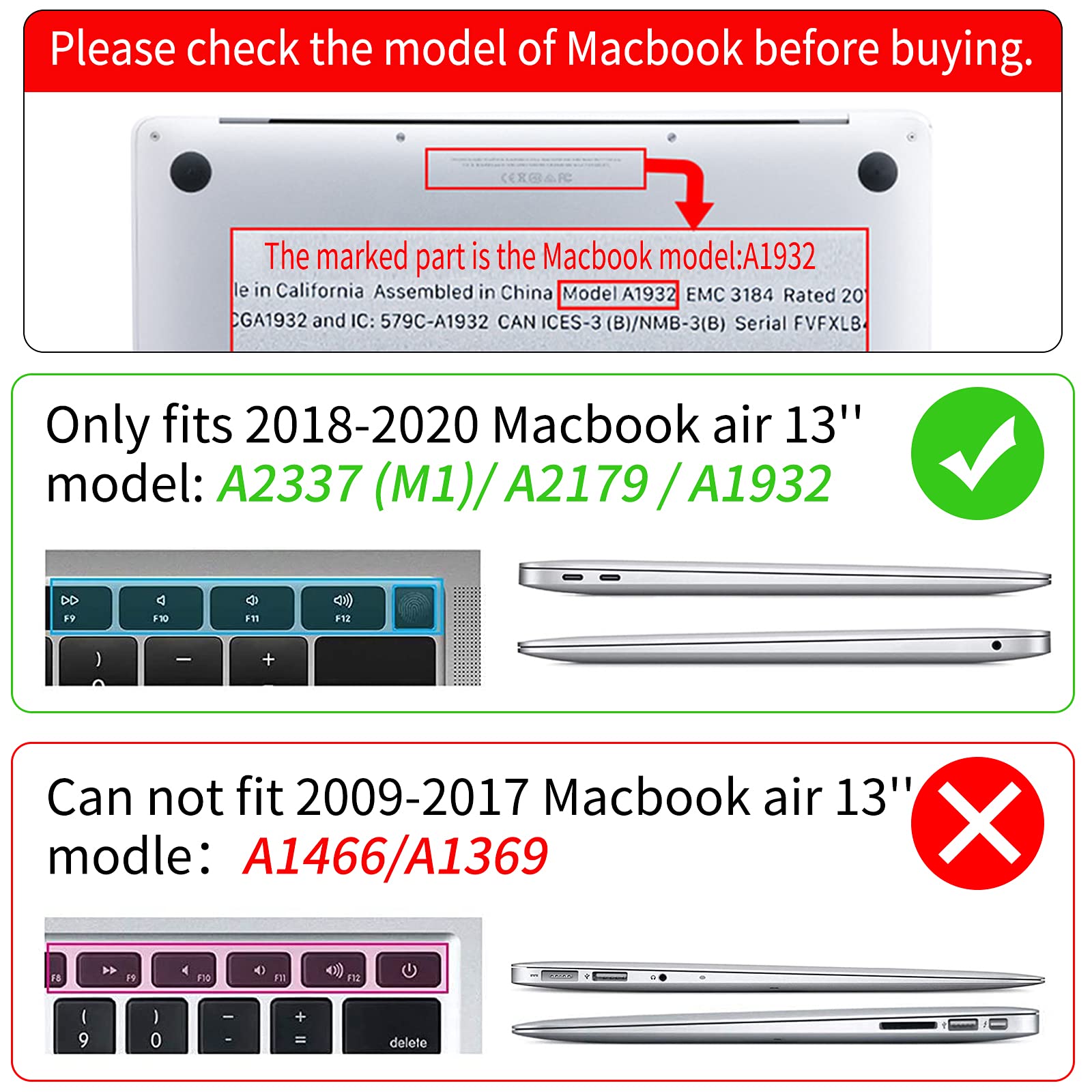 Seorsok Compatible with MacBook Air 13 Inch Case 2020 2019 2018 Release A1932 A2179 M1 A2337 Touch ID, Gold&Cute Heart Pattern Plastic Hard Shell Case with Keyboard Cover,Pink