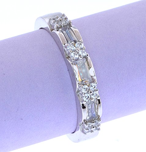 Sterling Silver Simulated Diamond Baguette and Round Maching Ring (5)