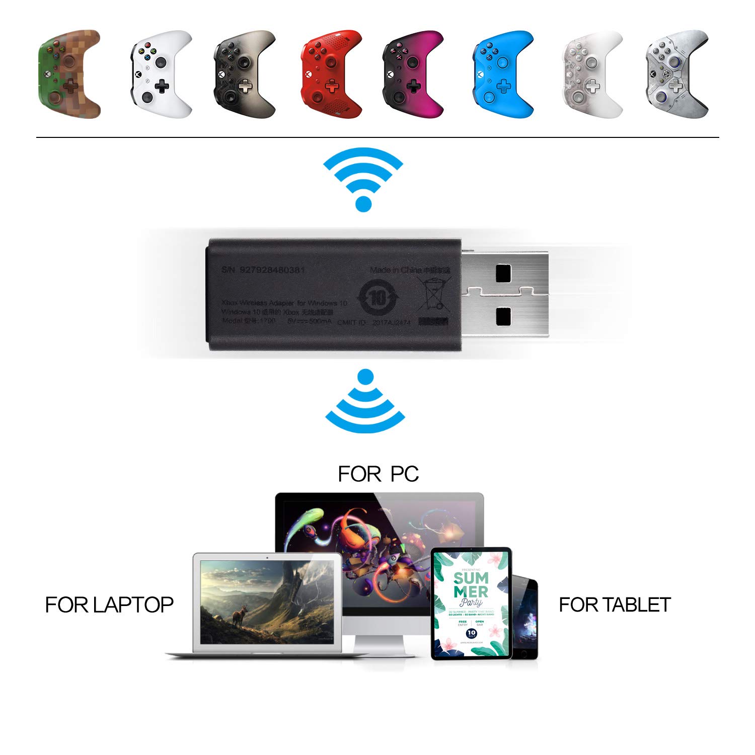 Wireless Adapter Fits for Xbox One/Xbox Series X/S, Usergaing Xbox Wireless Adapter Compatible with Windows 10, 8.1, 8, 7, fit for Xbox One Controller, Elite Series 2 and Xbox One X/S (Black)