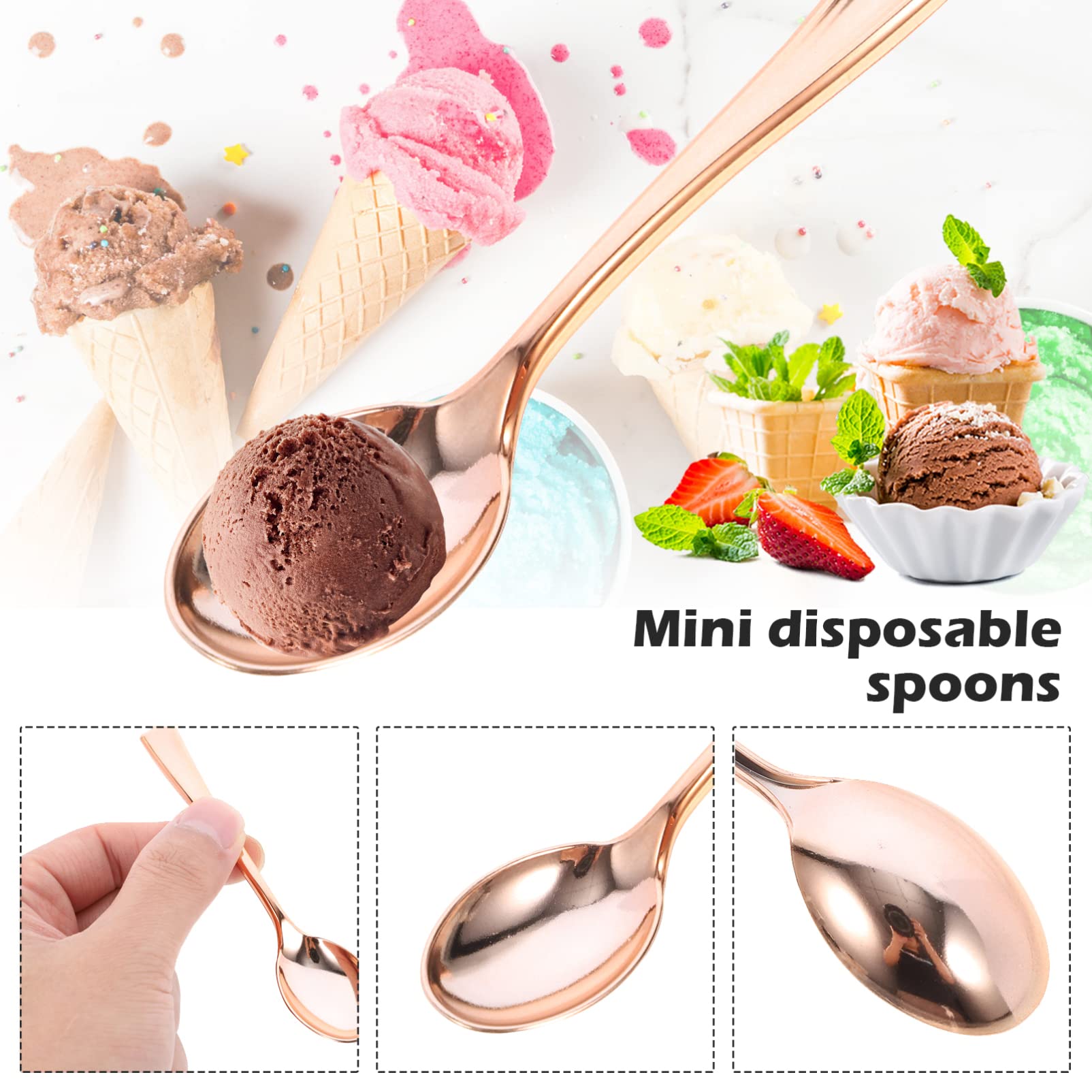 Yardwe 24pcs Disposable Plastic Mini Spoons Disposable Dessert Spoons,Gold Plastic Tasting Spoons for Desserts, Sampling, Ice-cream or Appetizers(Rose Gold)