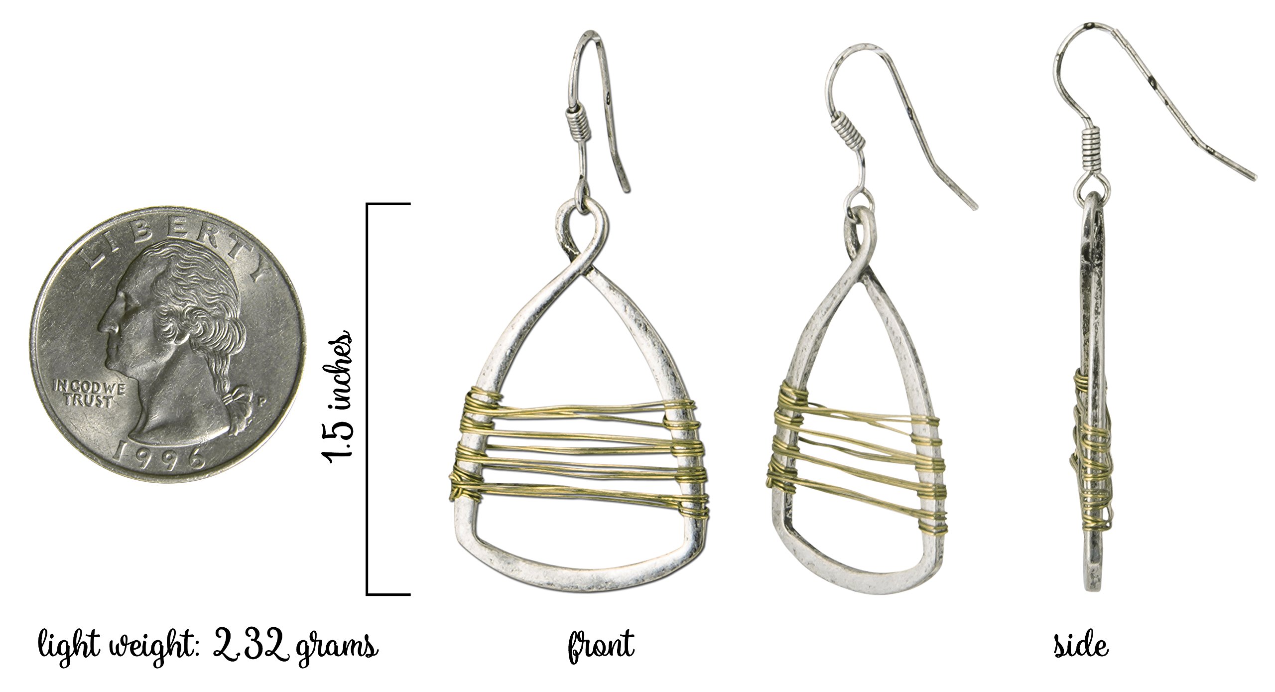 SPUNKYsoul Silver with Gold Wire Copper Toned Handmade Wire Wrap Teardrop Earrings