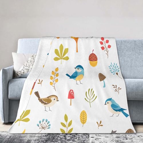 Throw Blanket 50x60 Inch,Bird Autumn Cute Forest Flannel Soft Cozy Fluffy Throw Blankets and Warm Throws for Adults in Couch Sofa Bed 60x50 Inch