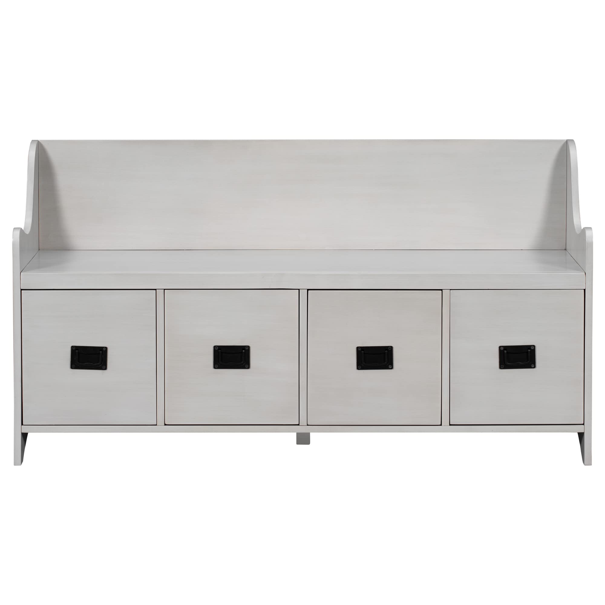 Storage Bench Wooden Entryway Benches with Drawers, Movable Cushion and Backrest Multifunctional Storage Bench for Entryway, Foyer or a Mudroom (White)
