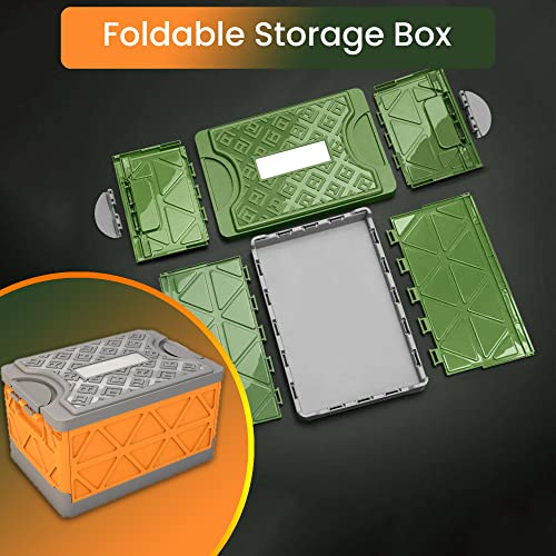 Storage Bins with Lids – Premium Collapsible Storage Bins with Space-Saving Design – Practical Stackable Storage Bins for Toys, Books, Clothes, Garage Organization – Built-in Side Handles – 30L (Green)