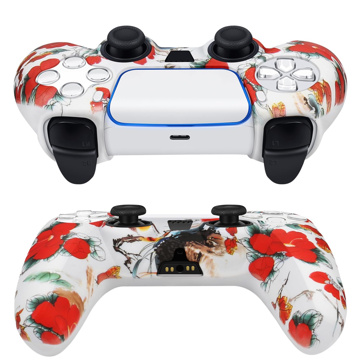 TNP Controller Case for PS5 Silicone Controller Skin for Dualsense Cover + 8 Pro Thumb Grips Set Sony Playstation 5 Skins Accessories Skull with Ergonomic Textured Grip