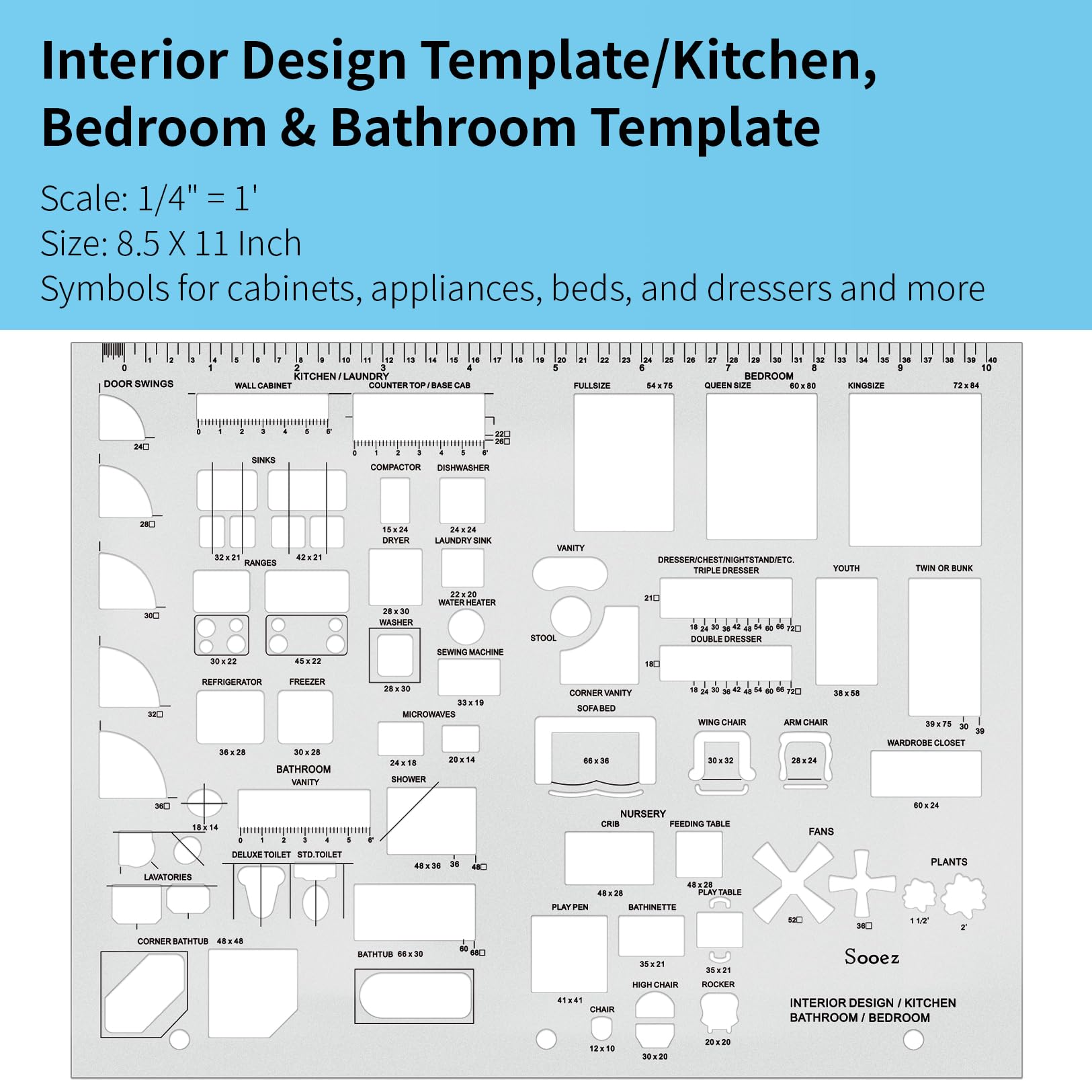 Sooez Architectural Templates, House Plan Template, Interior Design Template, Furniture Template, Drawing Template Kit, Drafting Tools and Supplies, Template Architecture Kit, Set of 3