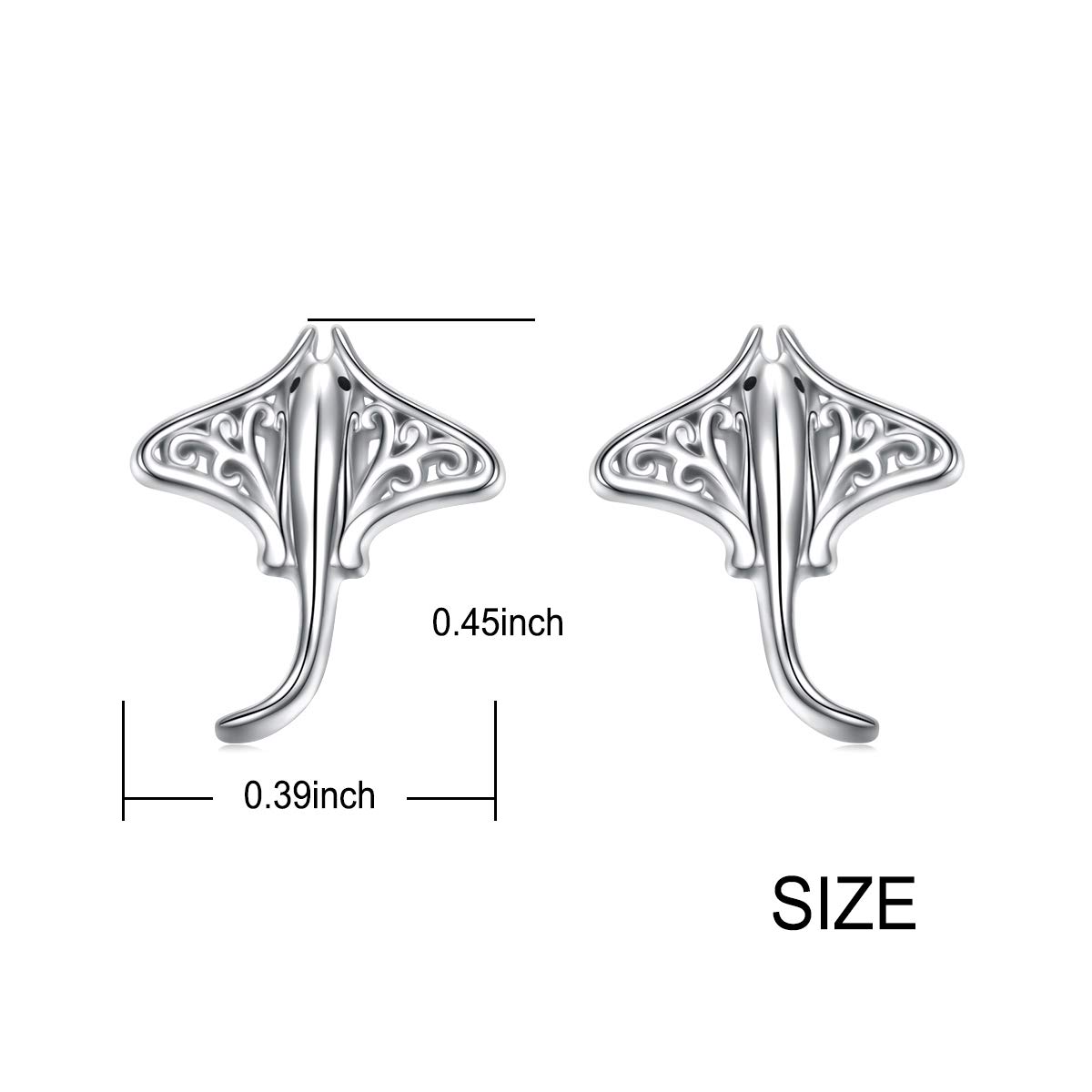 Stingray Stud Earrings Sterling Silver Manta Ray Fish Sea Animal Jewelry Birthday Gift for Sea Lover Women