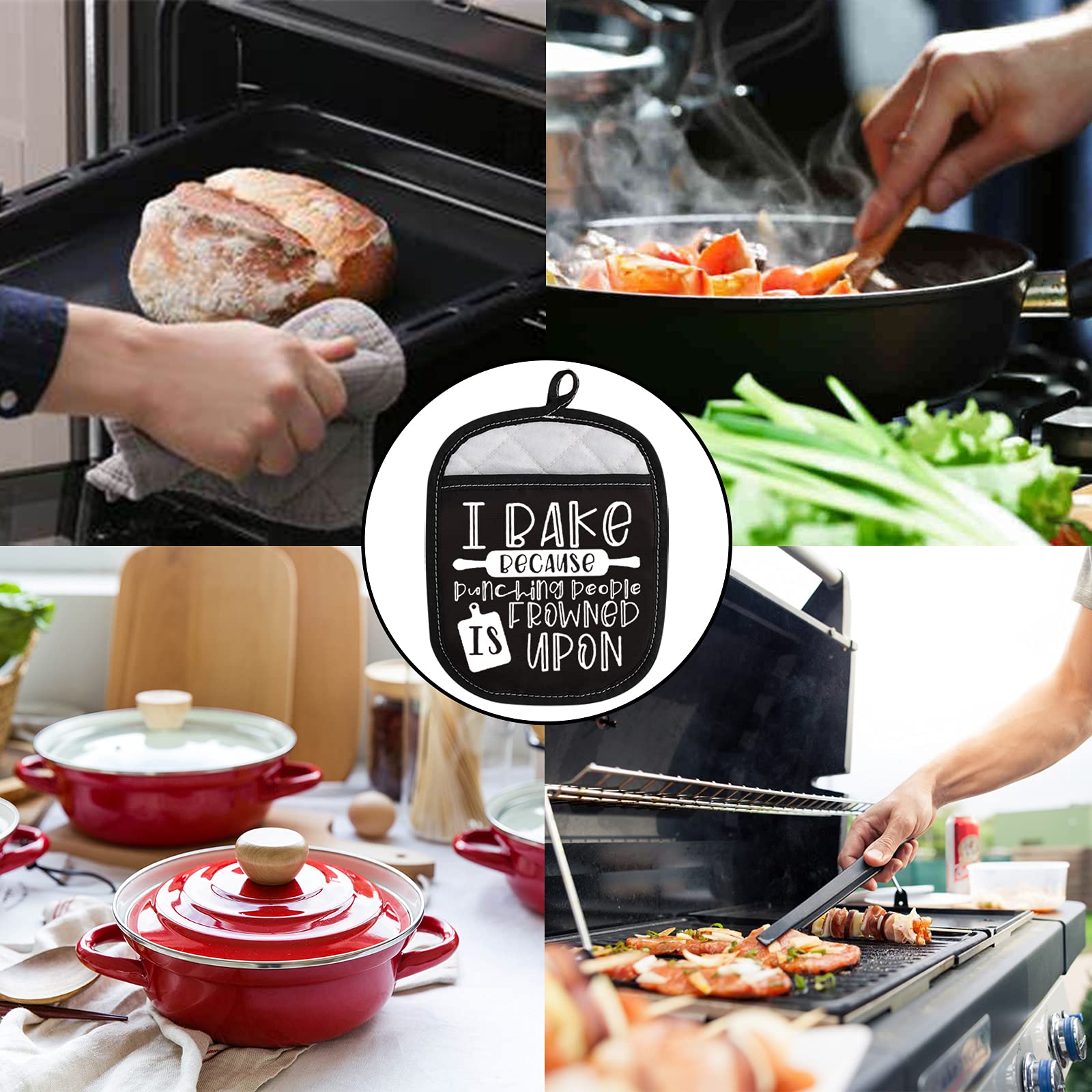 ZJXHPO Baking Gift Oven Pads Pot Holder I Bake Because Punching People is Frowned Upon Hot Pads (Frowned Upon)