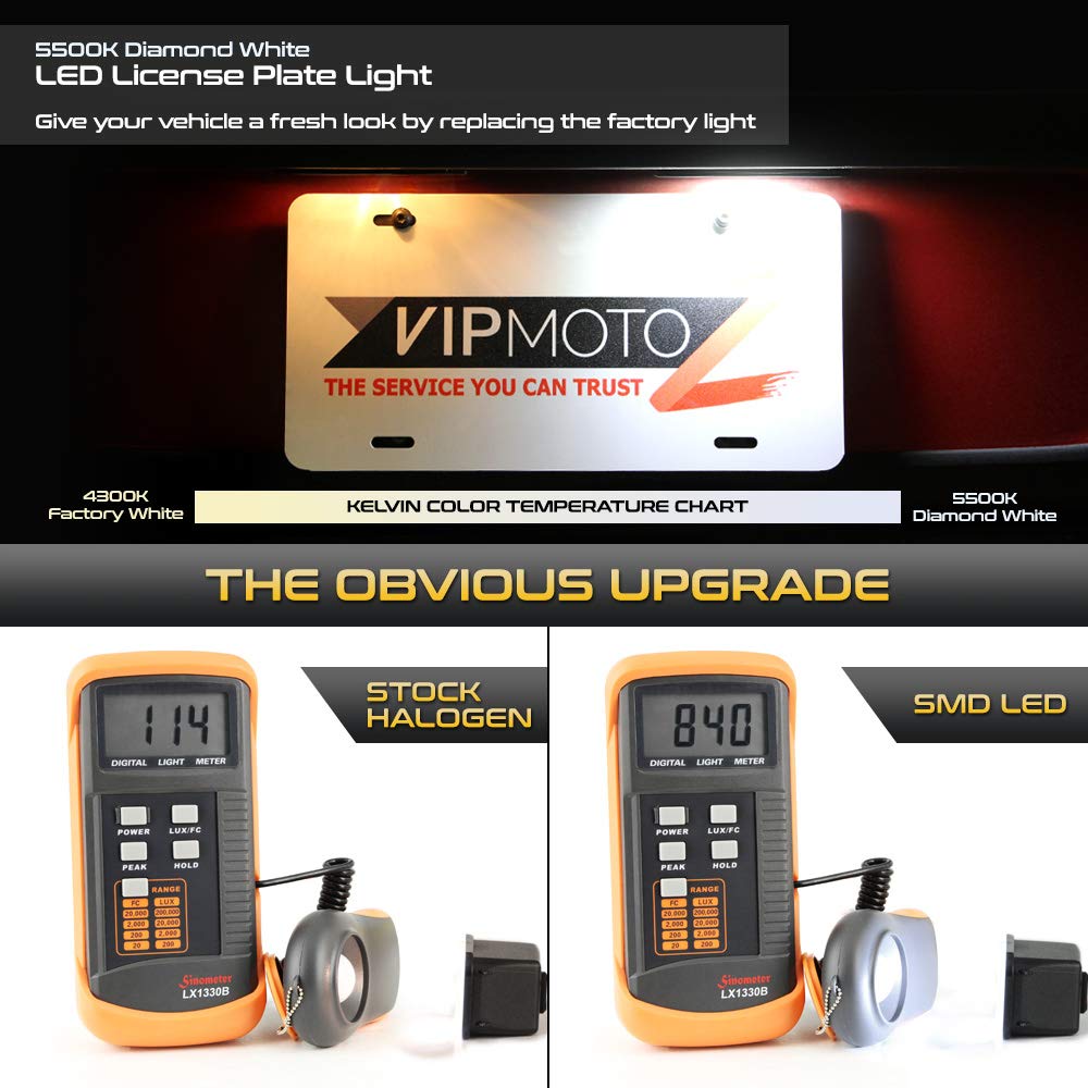 VIPMOTOZ Full LED License Plate Light Tag Lamp Assembly Replacement Pair For Ford Edge Ranger C-Max Transit Connect 150 250 350HD - 6000K Diamond White, 2-Piece Set