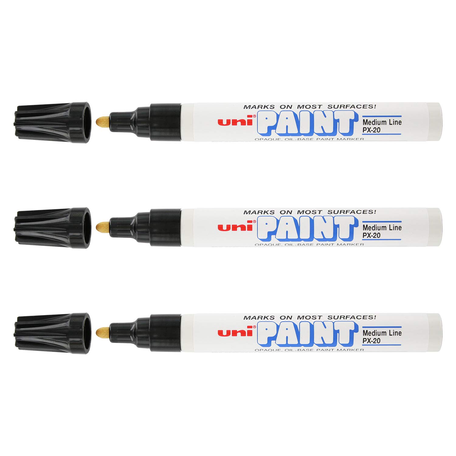 Uni-Paint Marker Medium Point Black Pack Of 3 PX - 20 Marks on Most Surface Opaque Oil Based Markers