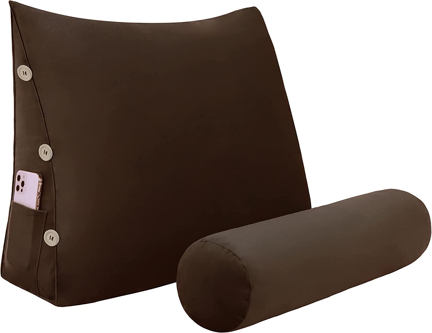 VERCART Adjustable Bed Reading Pillow Throw Wedge Pillows for Sleeping Triangular Bedrest Sofa Lumbar Neck Back Support with Removable Velvet Cover, 23.5 Inches, Coffee Velvet-brown