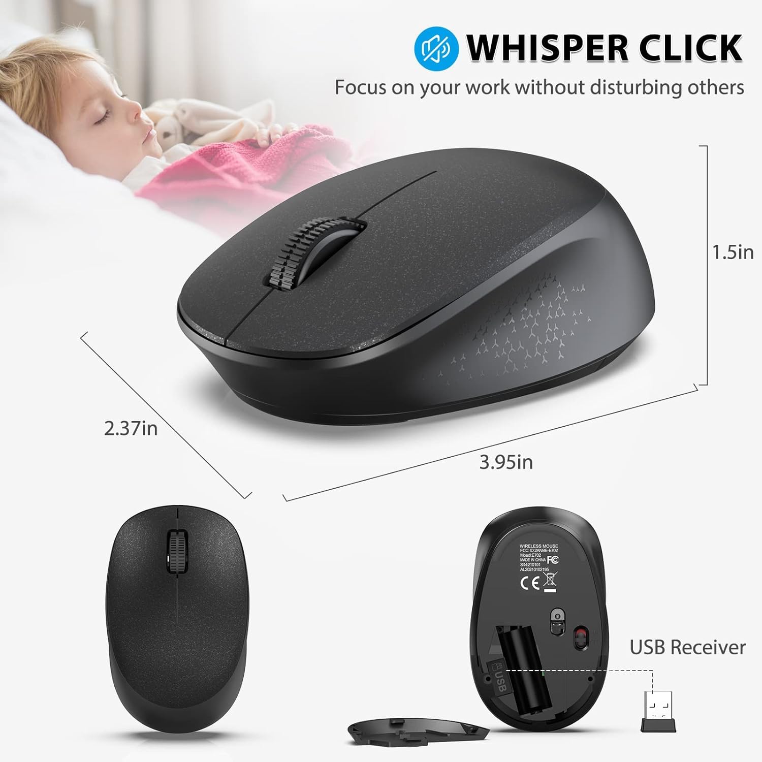 Wireless Keyboard and Mouse Combo, WisFox 2.4GHz Ergonomic USB Keyboard with Phone Holder, Full Size Keyboard and Mouse Set for Computer, Laptop and Desktop(Black)