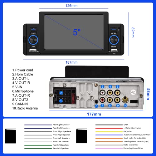 Single Din Touchscreen Car Stereo with Apple CarPlay Android Auto: 5 Inch Car Radio with Bluetooth Hands-Free FM USB Mirror Link for Android/iOS, Backup Camera + Microphone