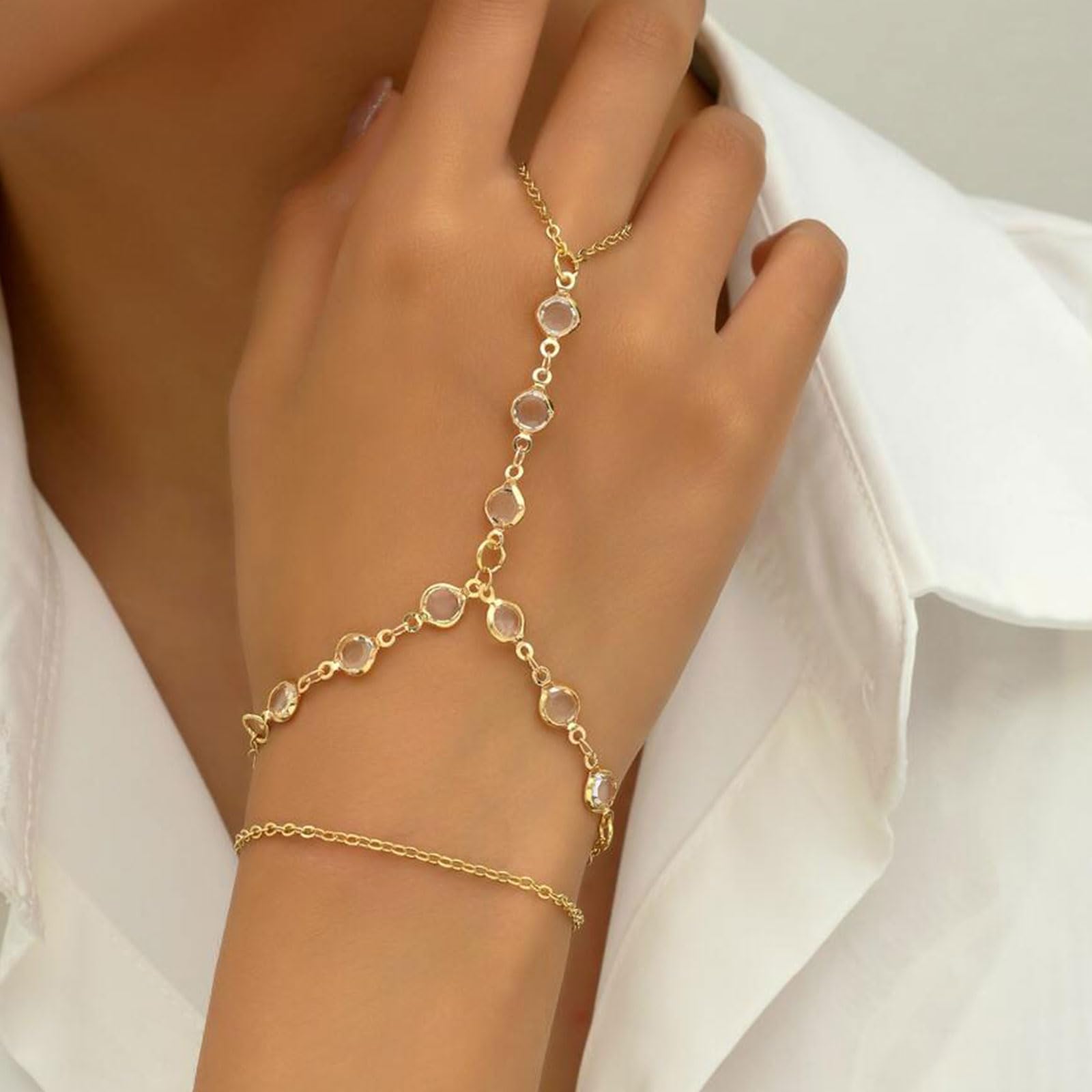 YANCHUN Ring Bracelet Hand Chain Gold Stack Ring Bracelet Adjustable Hand Chain Gold Finger Ring Bracelets Boho Jewelry Trendy