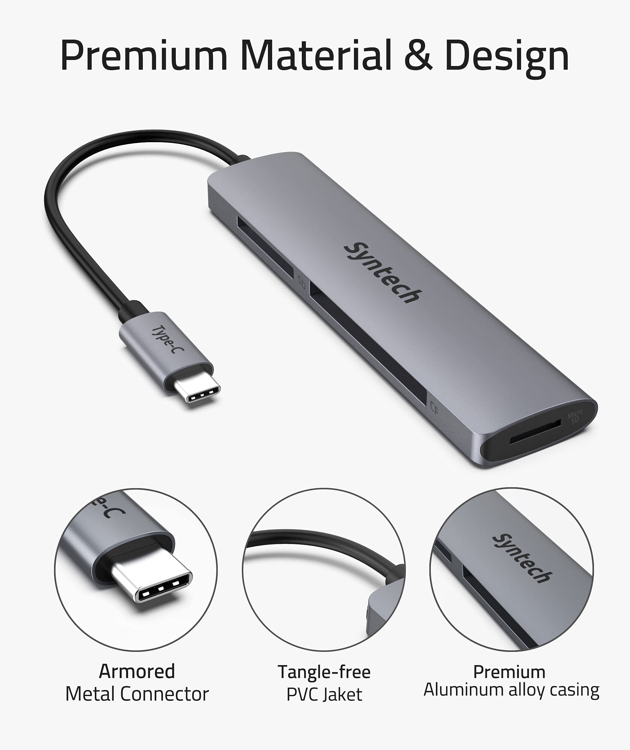 USB C Card Reader, Syntech 3- in-1 Thunderbolt 3 Memory Card Reader Hub for CF, SD/SDHC, TF/Micro SD Compatible with MacBook Pro,iPad Pro 2020, iPad Air 4, Galaxy S20/S10 and More, Space Grey