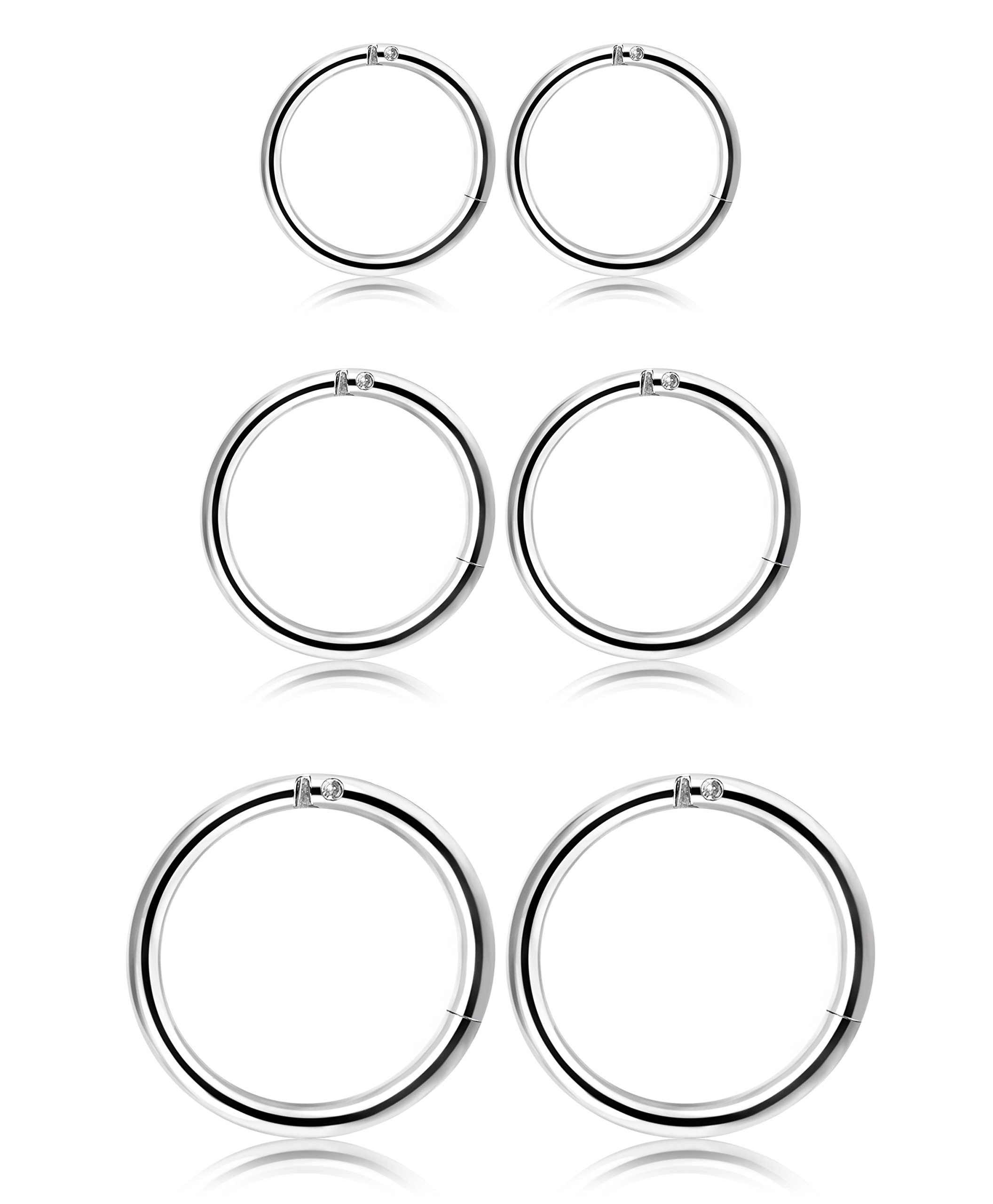 THUNARAZ 3-4Pairs Stainless Steel 16G Sleeper Earrings Septum Clicker Nose Lip Ring Body Piercing (G:4Pairs Rose Gold Tone)