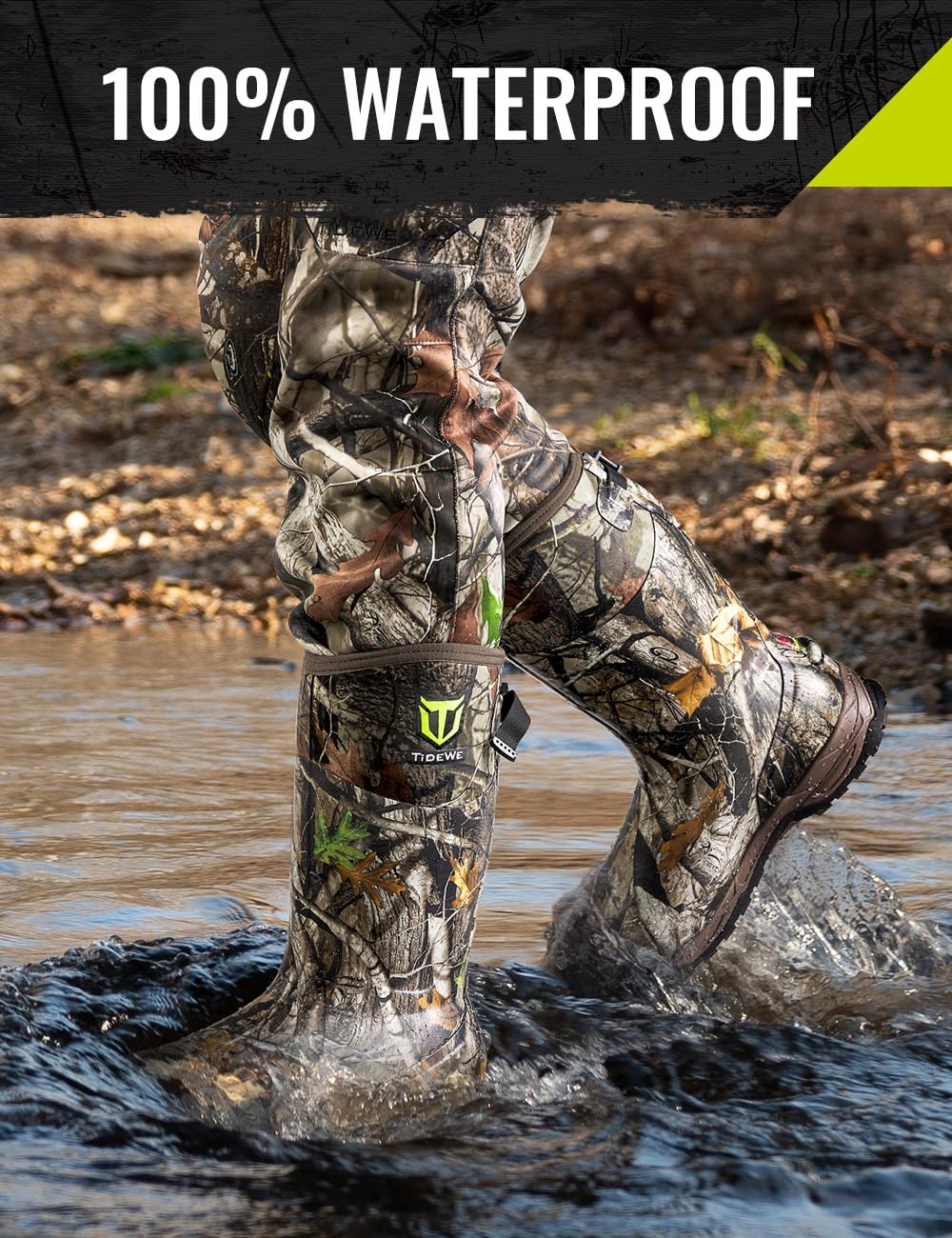 TIDEWE Rubber Hunting Boots with 800g Insulation, Waterproof Insulated Next Camo G2 Warm Rubber Boots with 7mm Neoprene, Sturdy Outdoor Hunting Boots for Men (Size 10)