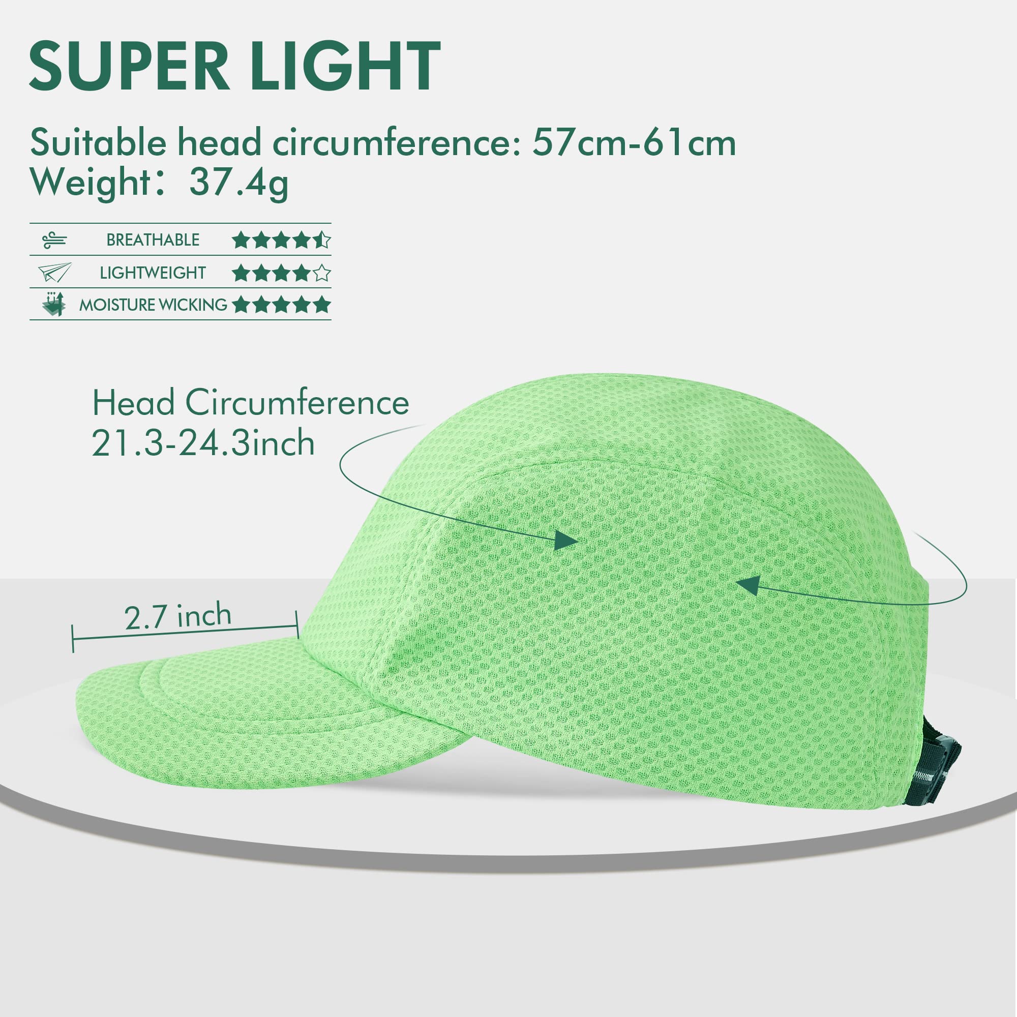 zowya Breathable Quick Drying Outdoor Sport Hat Evaporate Sweat Unstructured Running Climbing, Golf Cap for Men Women Paradise Green