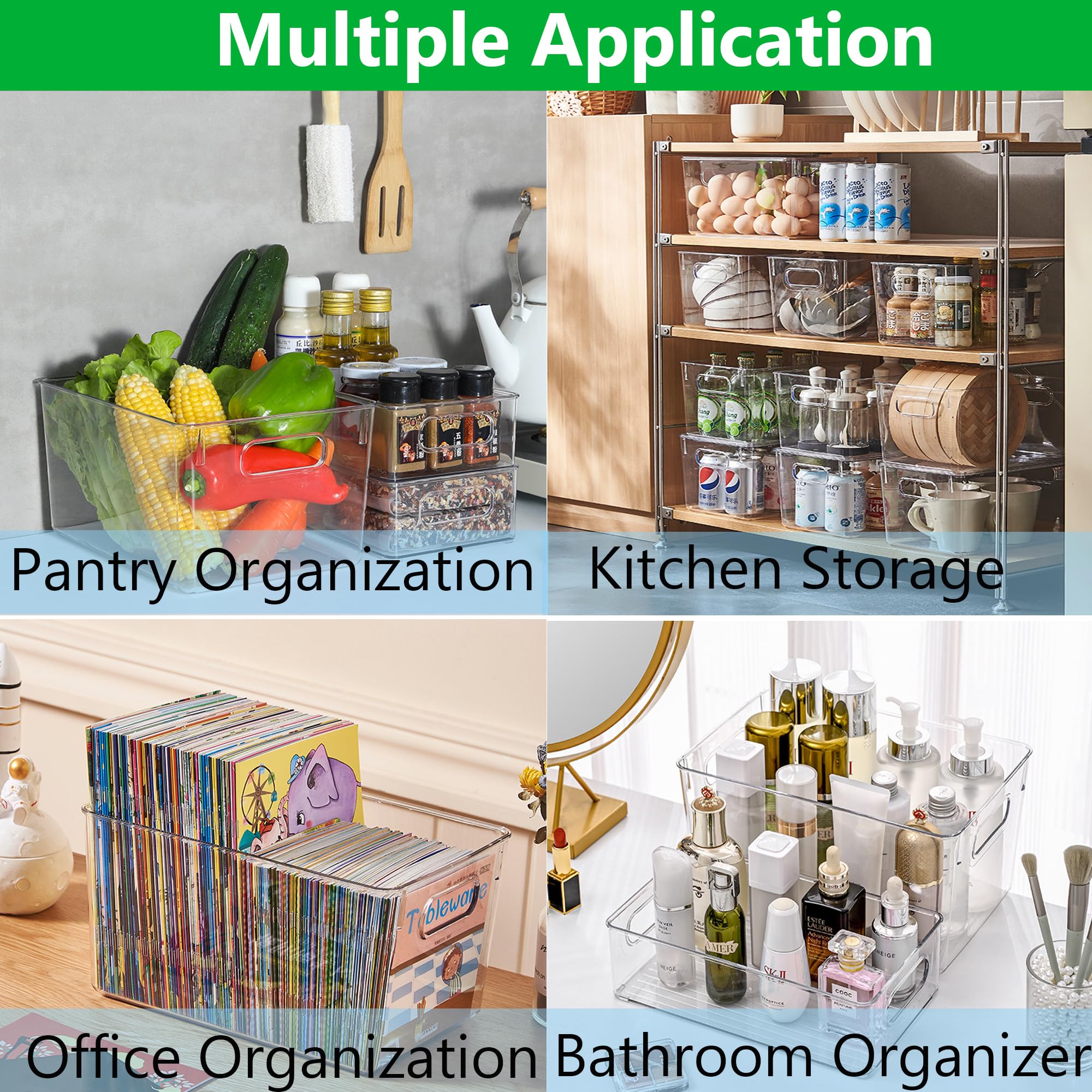 Yipaga Set of 8 Clear Plastic Storage Bins, Stackable Storage Containers for Pantry Organization and Kitchen Storage Bins, Refrigerator Organizer Bins with Handle, Home Edit Cabinet Organizers