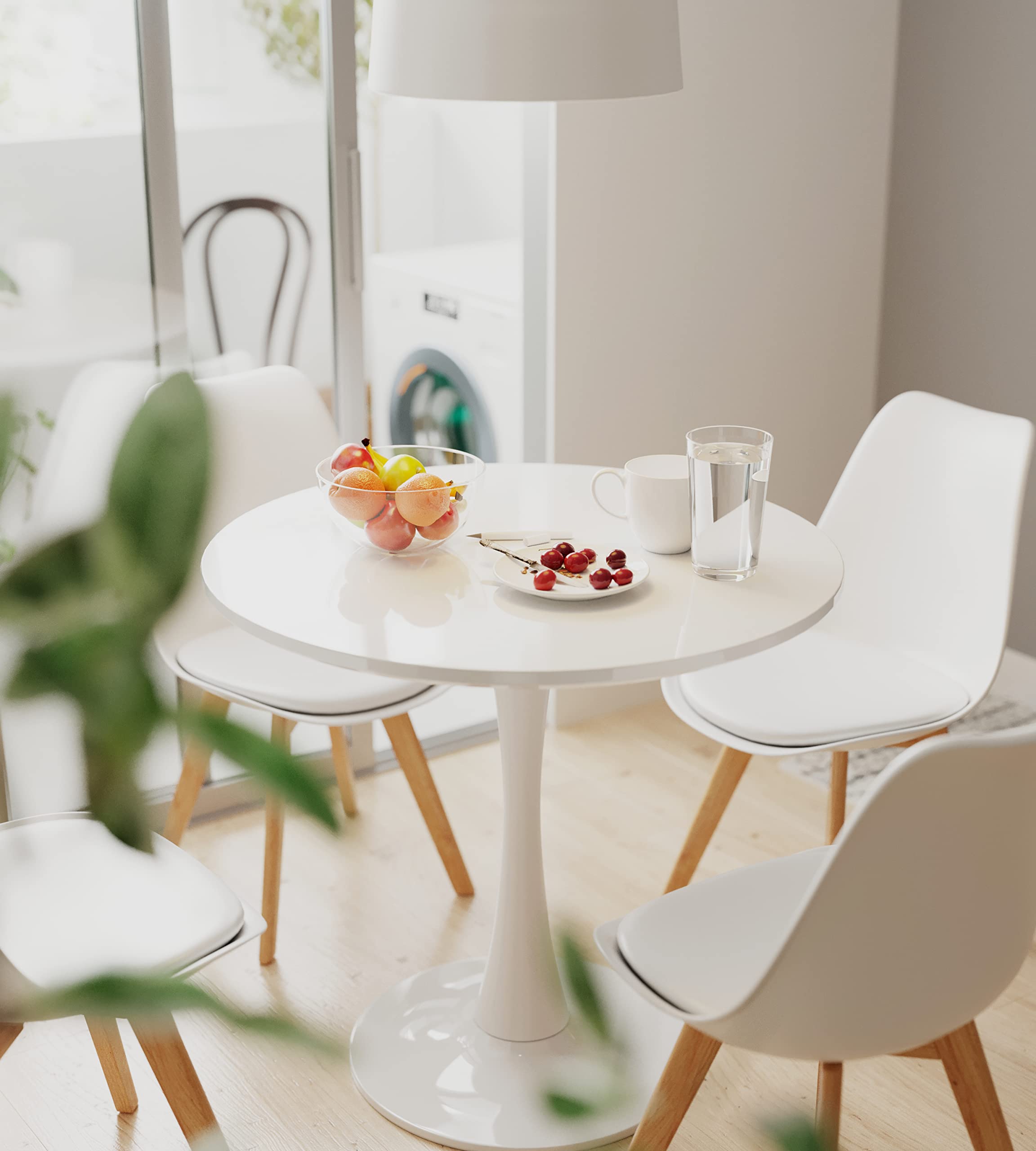 Sinovoy White Round Dining Table Modern Style 31.5" with Pedestal Base in Tulip Design, Mid-Century Leisure Table for Kitchen Dining Room & Living Room (White)