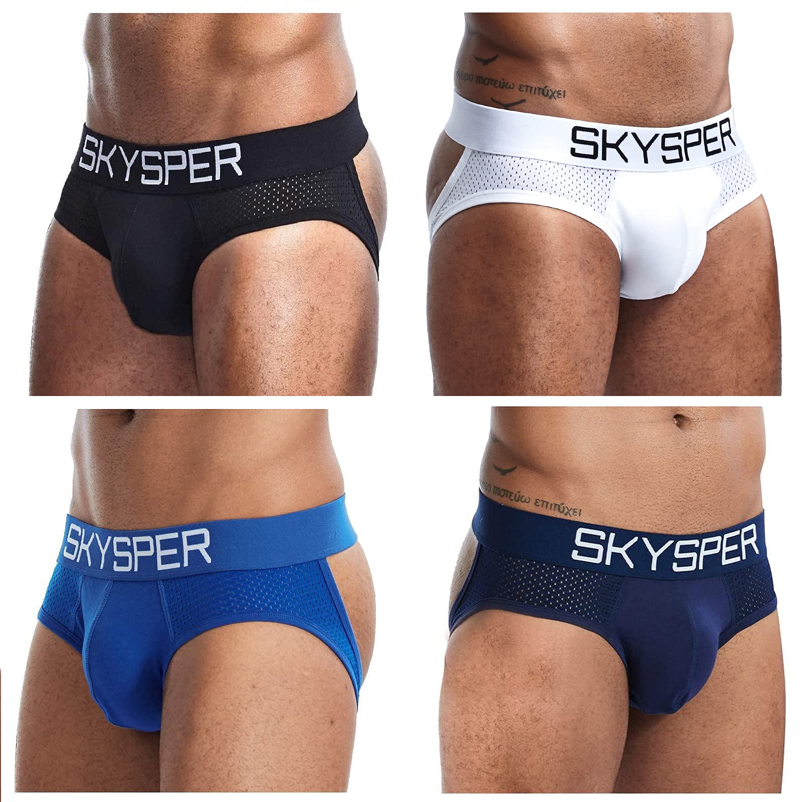 SKYSPER Men's Jockstrap Breathable Mesh Gym Underwear 4 Pack, Workout Athletic Supporter Jock Straps for Men