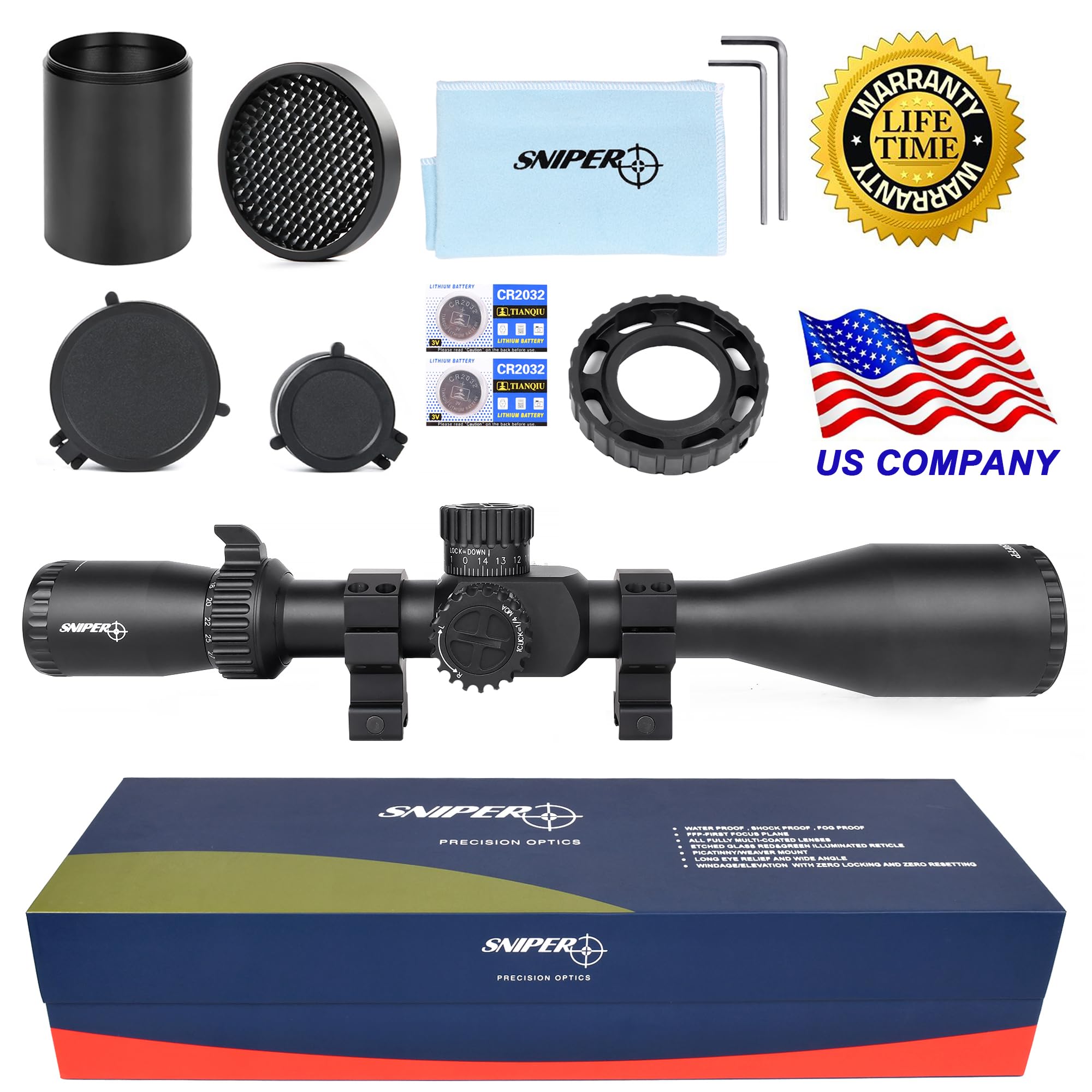 Sniper ZT5-27x50 FFP Scope Side Parallax Adjustment Glass Etched Reticle Red Green Illuminated with Scope Mount