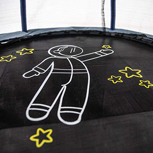 SKYWALKER TRAMPOLINES 48" Round, Indoor Outdoor Mini Trampoline for Kids Toddler Bouncer with Enclosure Net, Padded Frame, Cover and Handlebar, No-Gap Safe Design, Space Adventure