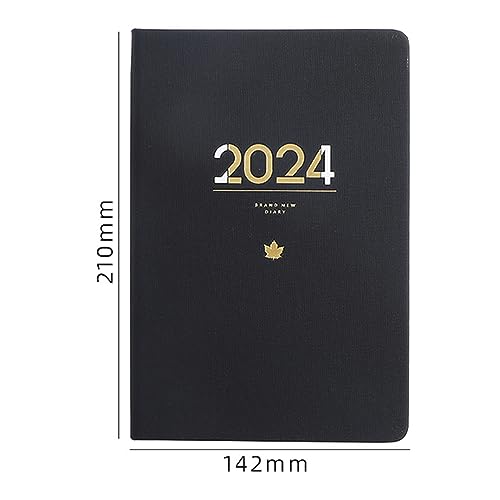 Yirepny Durable Faux Leather Planner 2024 Monthly Premium Paper Agenda Book with Leak-Proof Calendar Cover Eco-Friendly Thick for Smooth Writing A5 Size Tabs Black A5
