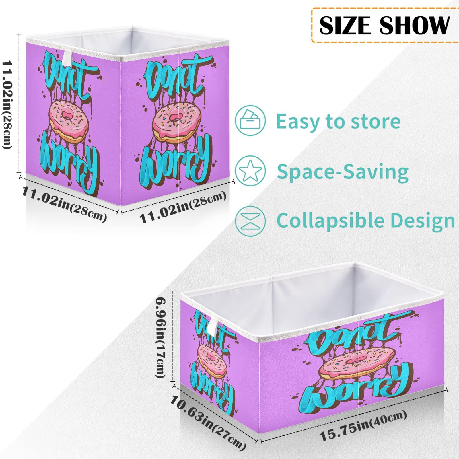 visesunny Closet Baskets Donut Worry Storage Bins Fabric Baskets for Organizing Shelves Foldable Storage Cube Bins for Clothes, Toys, Baby Toiletry, Office Supply