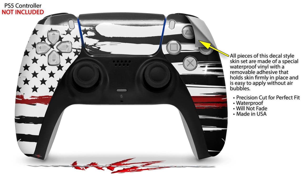 WraptorSkinz Skin Wrap compatible with Sony PS5 DualSense Controller Brushed USA American Flag Red Line (CONTROLLER NOT INCLUDED)