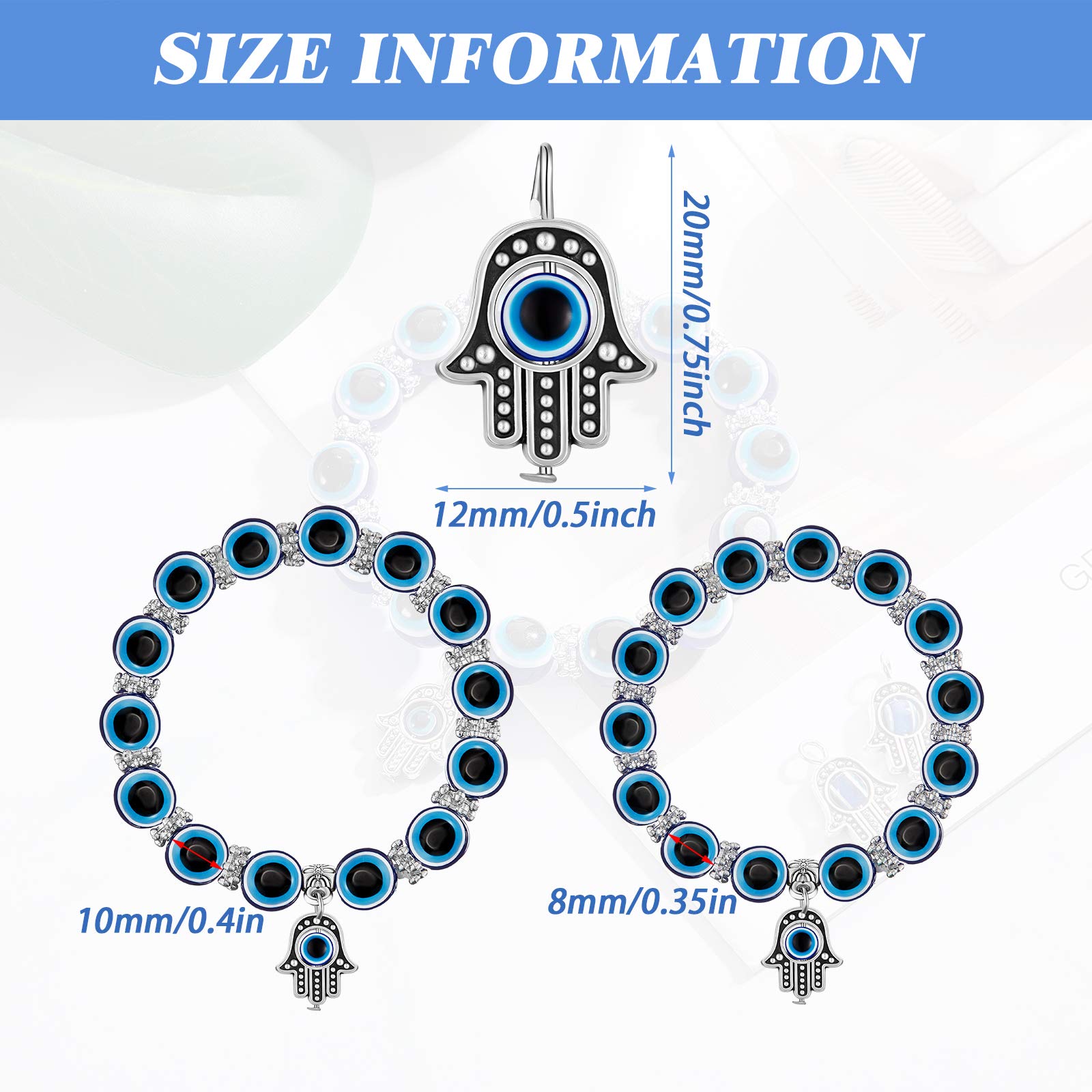 Yaomiao 6 Pieces Evil Eye Bracelet Hamsa Blue Beaded Charm Stretch Bracelet Hand of Fatima Turkish Lucky Evil Eye Bracelet for Protection and Blessing