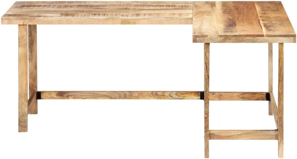 vidaXL Desk, L-Shaped Computer Desk, Home Office Corner Desk, Living Room Writing Table Workstation, Farmhouse Style, Solid Wood Mango