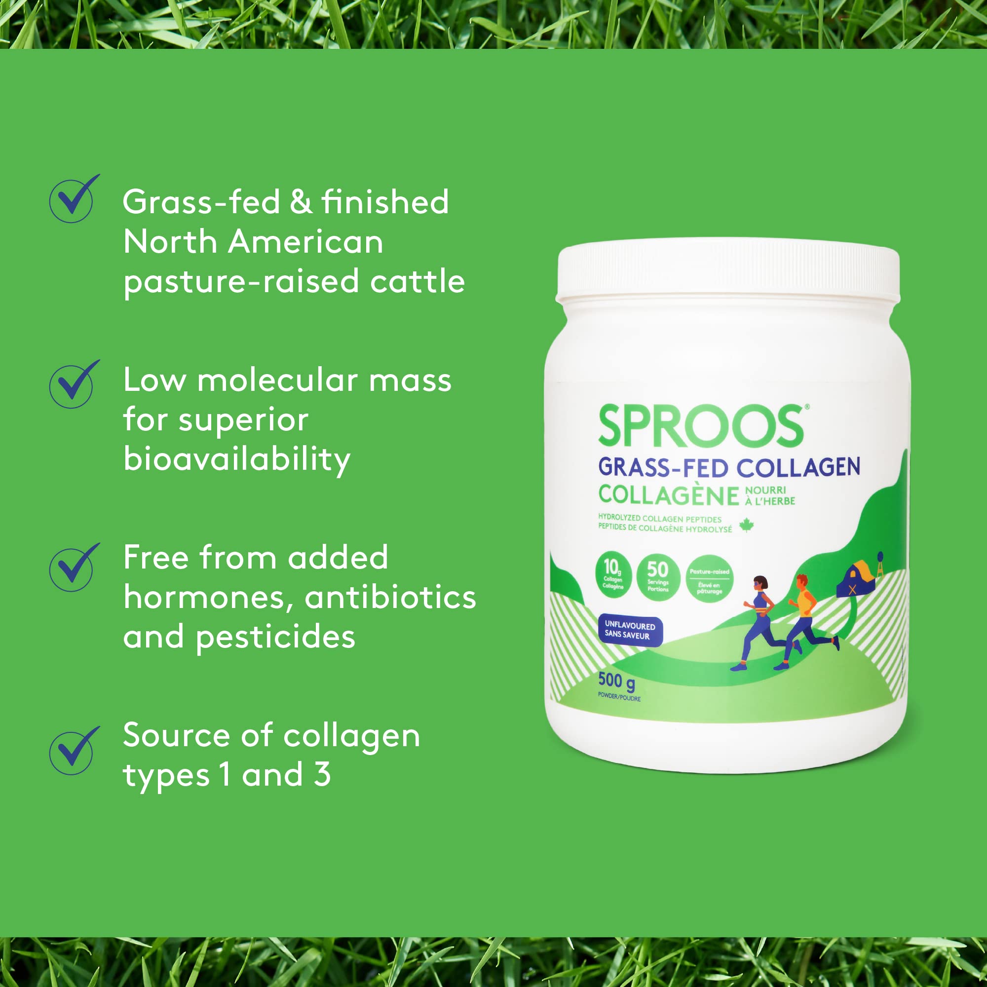 SPROOS Premium Grass-Fed Collagen Peptide Powder | Pasture-Raised, Non-GMO and Gluten-Free | Unflavored and Odorless (Large Tub)