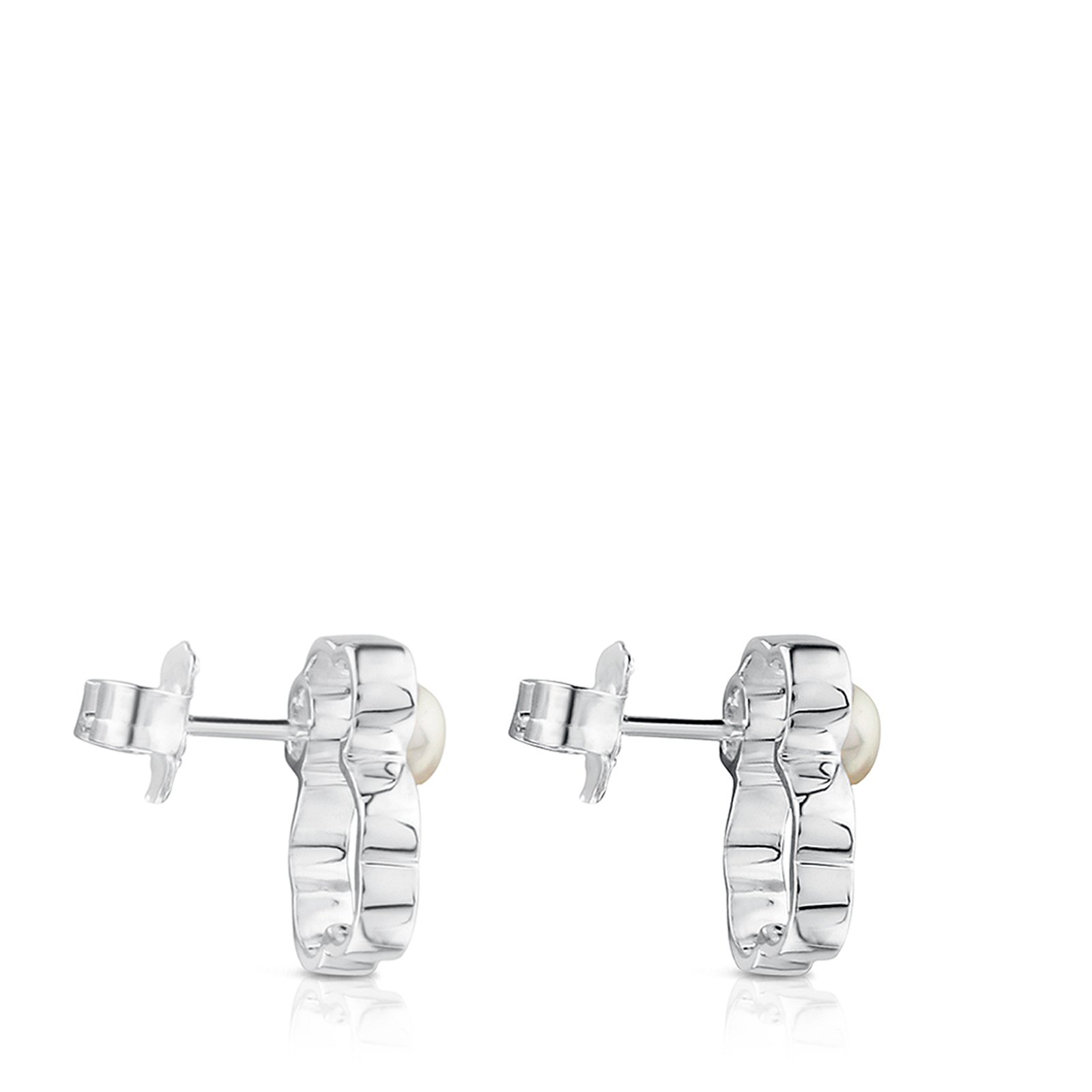 TOUS Sterling Silver Earrings for Women with Pearl & Bear Motif, Size: 1.4 cm, Silueta Collection