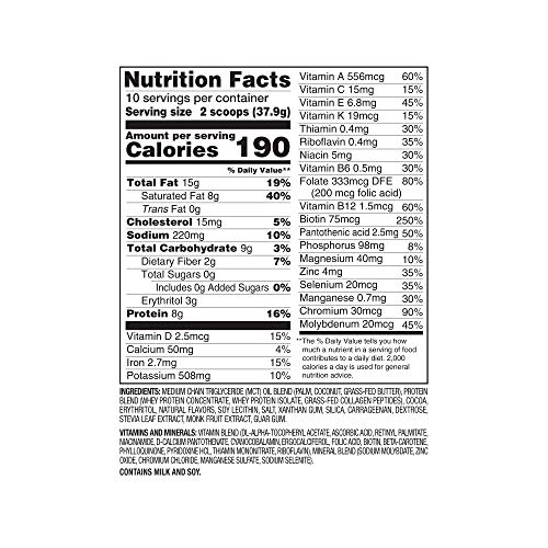 SlimFast Keto Meal Replacement Powder, Fudge Brownie Batter, Low Carb with Whey & Collagen Protein, 10 Servings