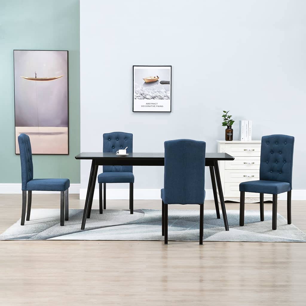vidaXL Dining Chairs 4 Pcs, Side Chair with Solid Wood Legs, Upholstered Fabric Accent Chair for Home Kitchen Living Room, Blue Fabric