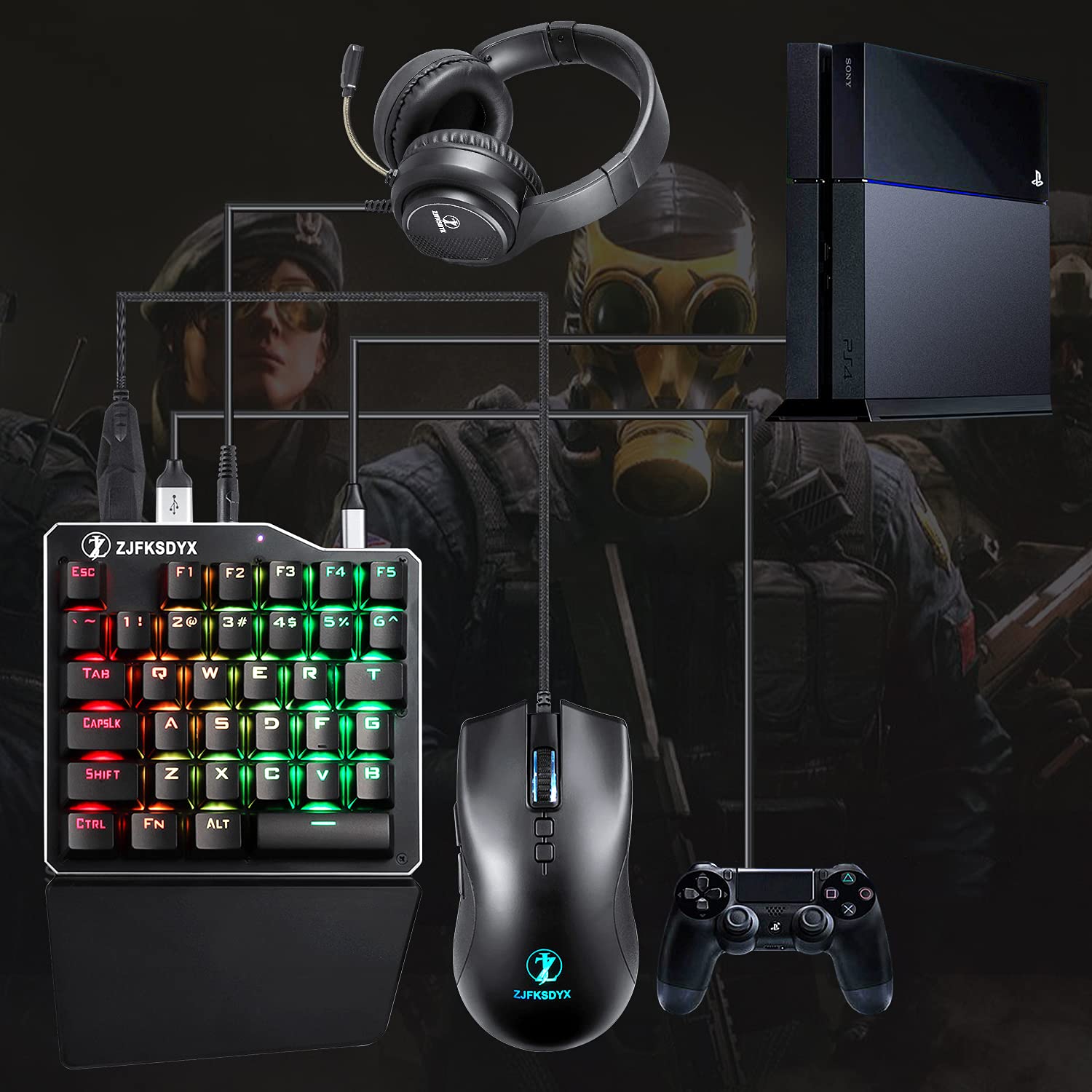ZJFKSDYX C91MAXPro Gaming Keyboard & Mouse with Headset for N-Switch/Xbox Series X/Xbox One/ PS5/PS4/ PS4 Slim/PS4 Pro…